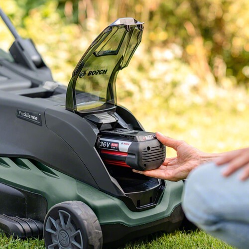 Bosch 36 Volt Cordless Lawnmower, Brushless, 44 cm, 50 litre, With 4 Ah ...