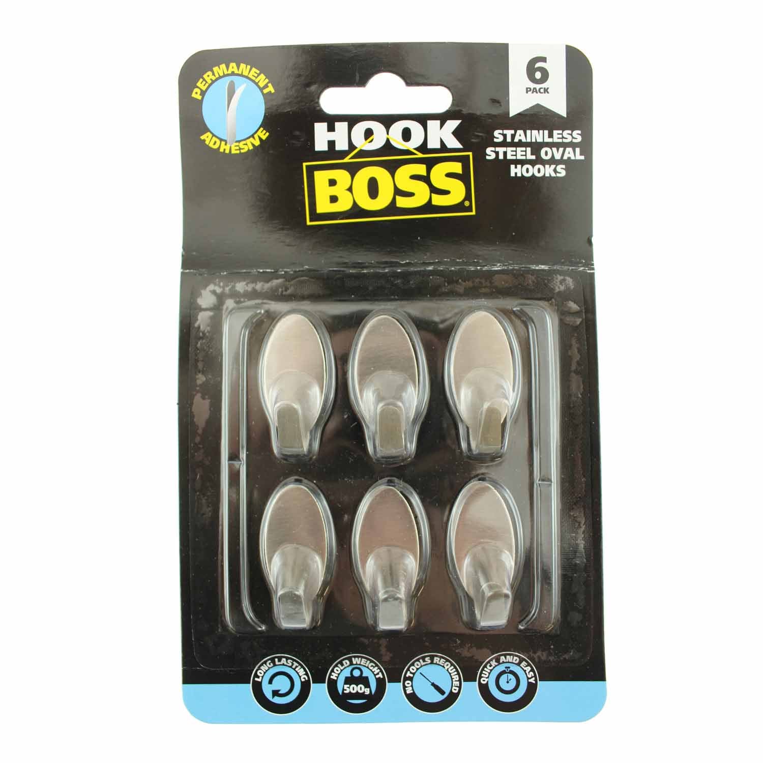 Hook Boss Self Adhesive Oval Stainless Steel Hooks - Hooks | Mitre 10™